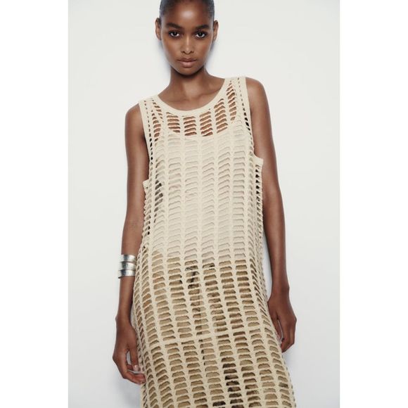 Zara | Dresses | Zara Gold Metallic Thread Mesh Tunic Dress | Poshmark